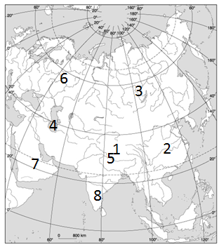 Azja Mapa Konturowa - MCQExams.com